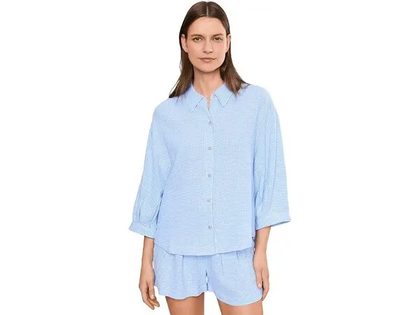 Eberjey Linen Blend Relaxed Sleeve Top - Blue