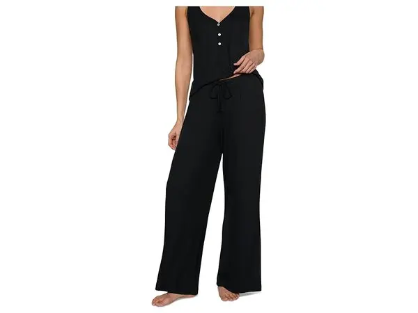 Eberjey Dream Rib Wide Leg Pajama Pants - Black