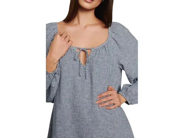 Eberjey Gingham Linen Blend Balloon Sleeve Dress - Gray