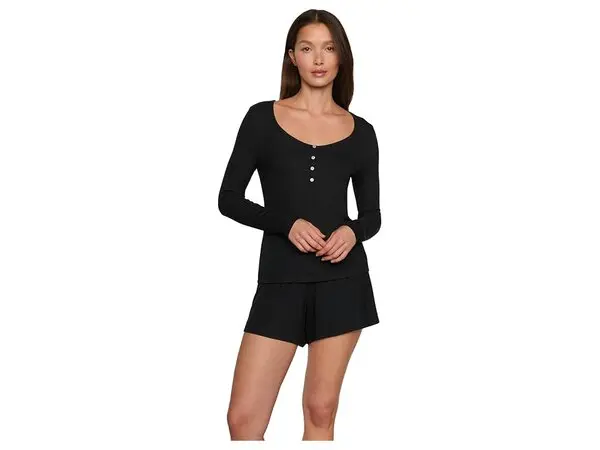 Eberjey Dream Rib Longsleeve Henley Pajama - Black