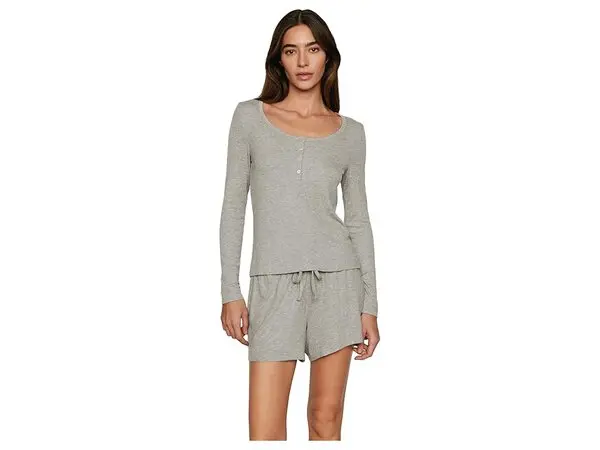 Eberjey Dream Rib Longsleeve Henley Pajama Dark Heather Grey - Gray
