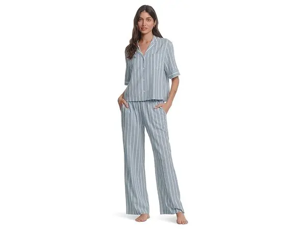 Eberjey Nautico Relaxed Short Sleeve Pants Pajama Set Pajama Sets Classic Stripe Slate /ivory - Blue