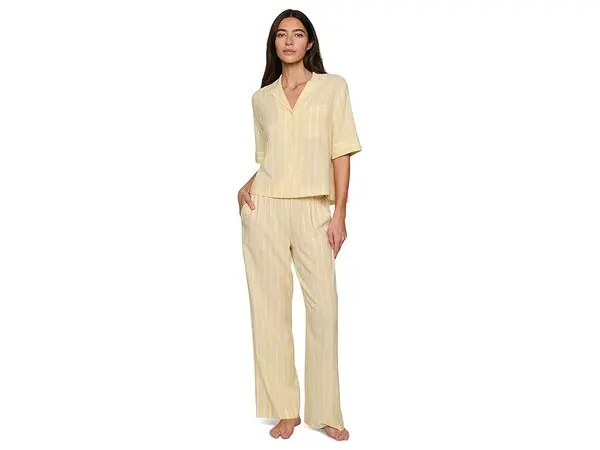 Eberjey Nautico Relaxed Short Sleeve Pants Pajama Set Pajama Sets Classic Stripe Sunbeam/ivory - Yellow
