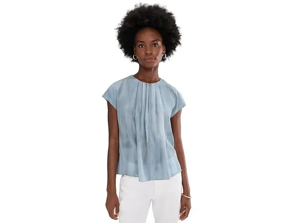 Vince Gathered Cap Sleeve Blouse - Blue
