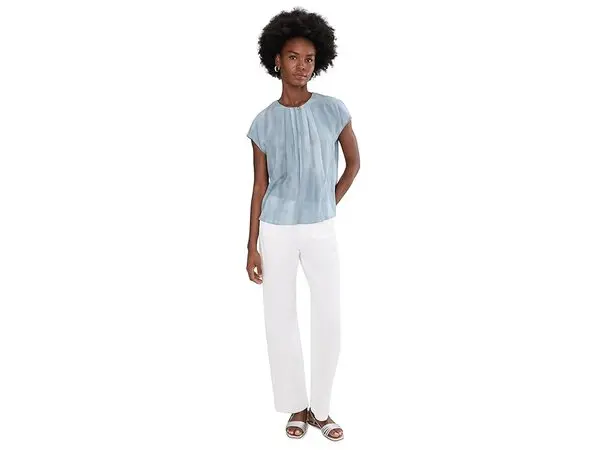 Vince Gathered Cap Sleeve Blouse - Blue