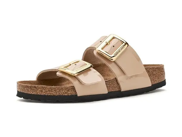 BIRKENSTOCK Sydney Luxe Buckle Patent Sandals - Sand