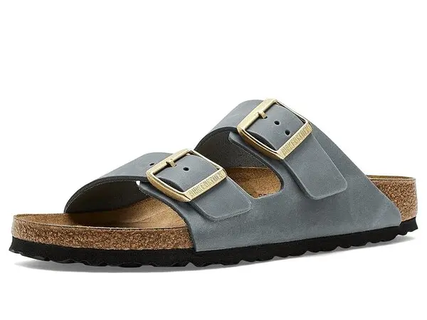 BIRKENSTOCK Arizona Oiled Leather Slide Sandals - Gray