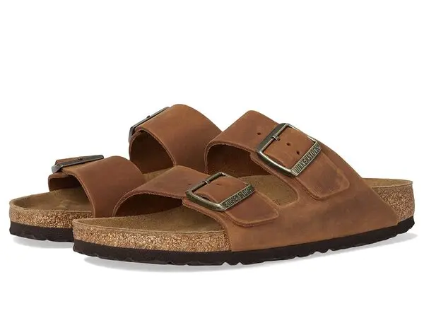 BIRKENSTOCK Arizona Oiled Leather Slide Sandals - Tan