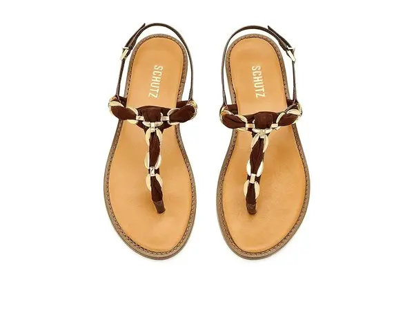 Schutz Camellia Strappy Sandals With Chain Link Detailing - Brown