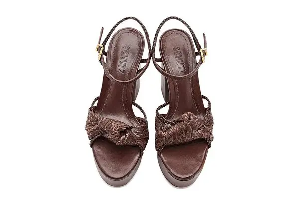 Schutz Kalina Platform Sandals Woven Knot Detail, Adjustable Straps - Brown