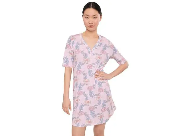 Vince Camuto Short Sleeve Printed Henley Blouse - Sky