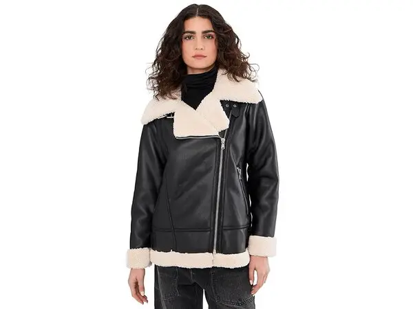 Vince Camuto Zip Front Faux Leather Jacket With Shearling Trim