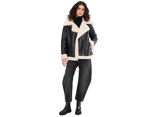 Vince Camuto Zip Front Faux Leather Jacket With Shearling Trim