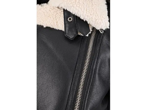 Vince Camuto Zip Front Faux Leather Jacket With Shearling Trim