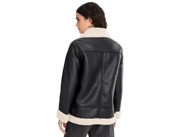Vince Camuto Zip Front Faux Leather Jacket With Shearling Trim