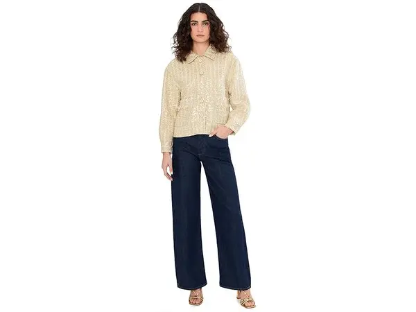 Vince Camuto Long Sleeve Sequined Tweed Jacket - Gold