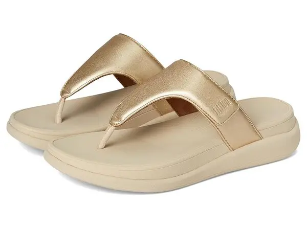 Fitflop F-mode Go Adjustable Flatform Toe-post Sandals - Gold