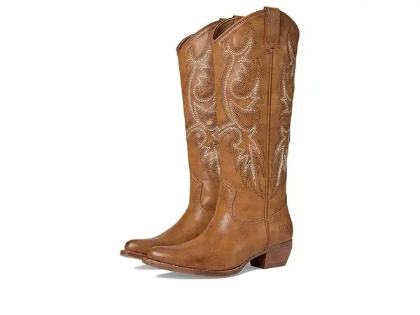 FRYE AND CO. Irlene Tall Deco Stitch Cowboy Boots - Brown