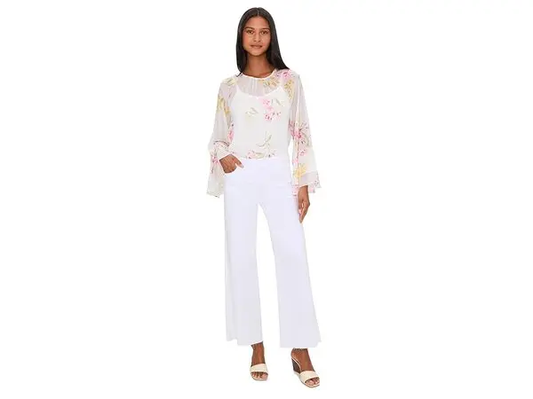 Vince Camuto Floral Print Double Ruffle Sleeve Blouse
