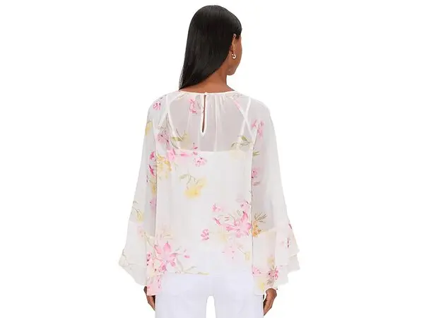 Vince Camuto Floral Print Double Ruffle Sleeve Blouse