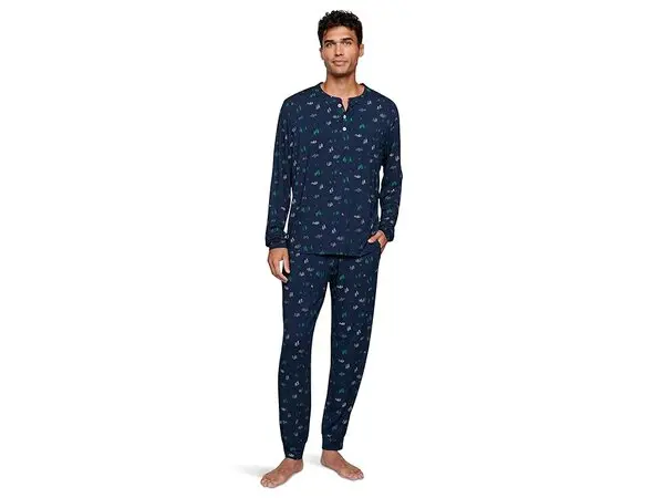 Eberjey Henry Printed Long Pajama Set Pajama Sets Forest Pine - Navy
