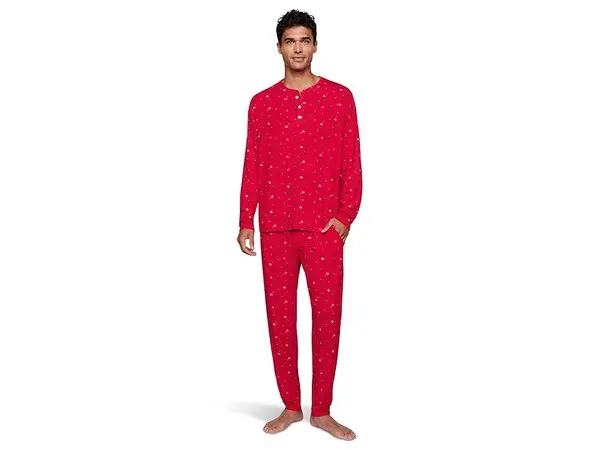 Eberjey Henry Printed Long Pajama Set Pajama Sets Forest Pine - Red
