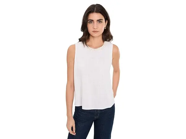 Vince Camuto Sleeveless Crew Neck Embellished Blouse - White