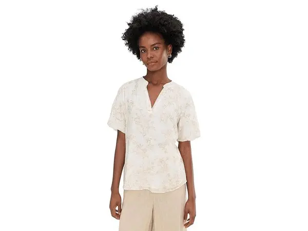 Vince Camuto Notch Neck Short Puff Sleeve Printed Top - Tan