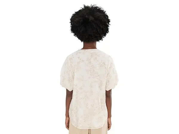 Vince Camuto Notch Neck Short Puff Sleeve Printed Top - Tan