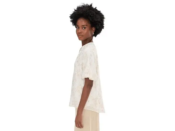 Vince Camuto Notch Neck Short Puff Sleeve Printed Top - Tan
