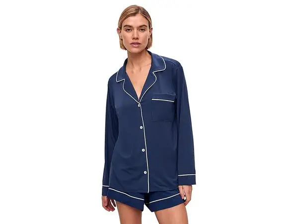Eberjey Gisele Long Sleeve Top Short Pj Set Pajama Sets /ivory - Blue