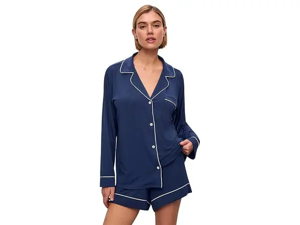 Eberjey Gisele Tenceltm Modal Long Sleeve Shorts Pj Set Pajama Sets Pale /fig - Blue