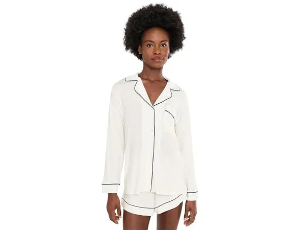 Eberjey Gisele Tenceltm Modal Long Sleeve Shorts Pj Set Pajama Sets - Ivory/navy
