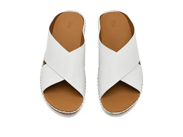 Fitflop Lulu Lux Graphic-weave Leather Cross Slides Wedge Shoes - Pink