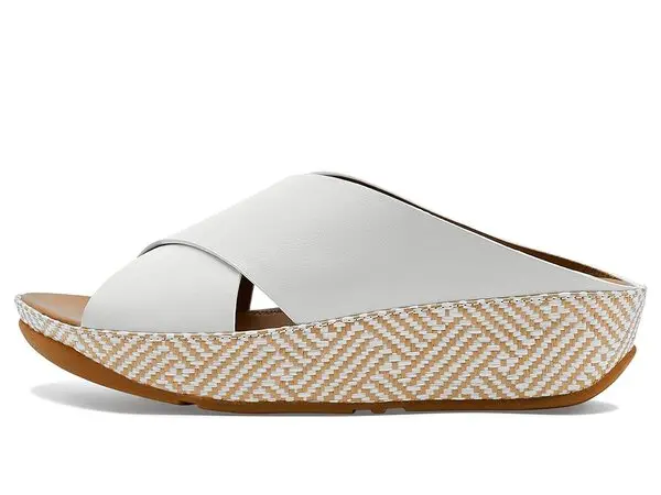 Fitflop Lulu Lux Graphic-weave Leather Cross Slides Wedge Shoes - Pink
