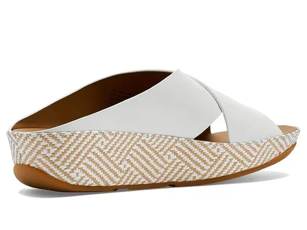Fitflop Lulu Lux Graphic-weave Leather Cross Slides Wedge Shoes - Pink