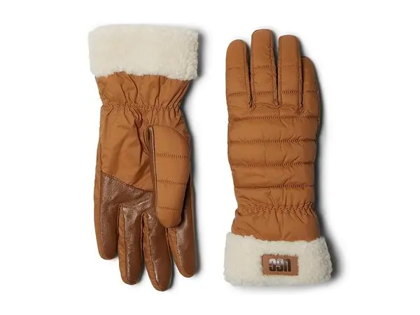 UGG All Weather Fluff Cuff Gloves With Over-mitts - Brown