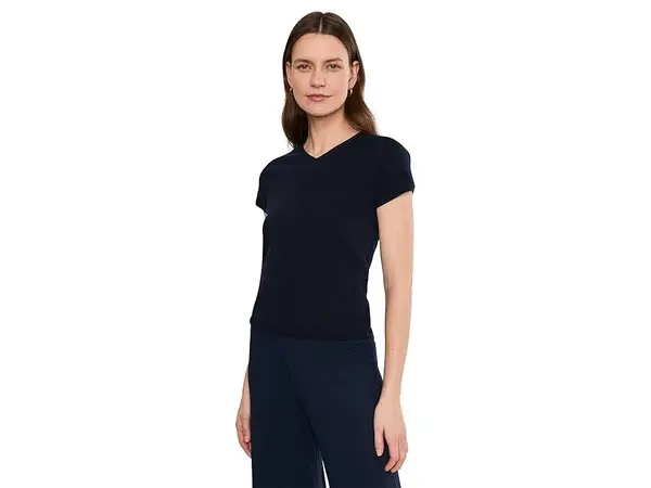 Vince High V-neck Short Sleeve Sweater - Olive