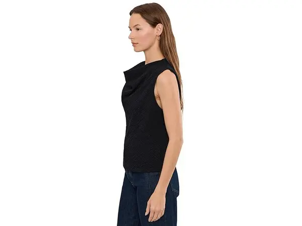 Vince Shadow Grid Cowl Neck Top - Black