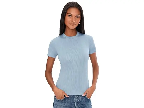 Vince Ribbed Short Sleeve Crew Neck T-shirt - Blue