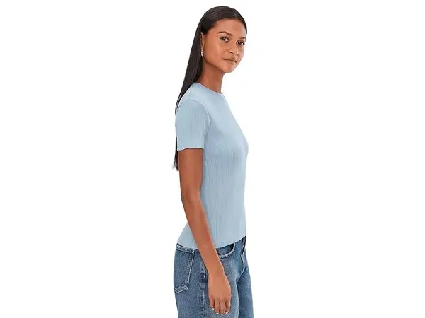 Vince Ribbed Short Sleeve Crew Neck T-shirt - Blue