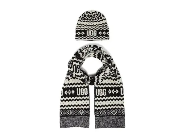 UGG Fair Isle Knit Beanie And Scarf Set - Black