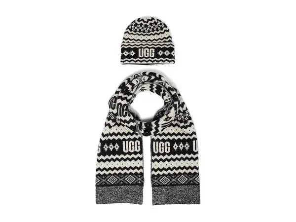 UGG Fair Isle Knit Beanie And Scarf Set - Black