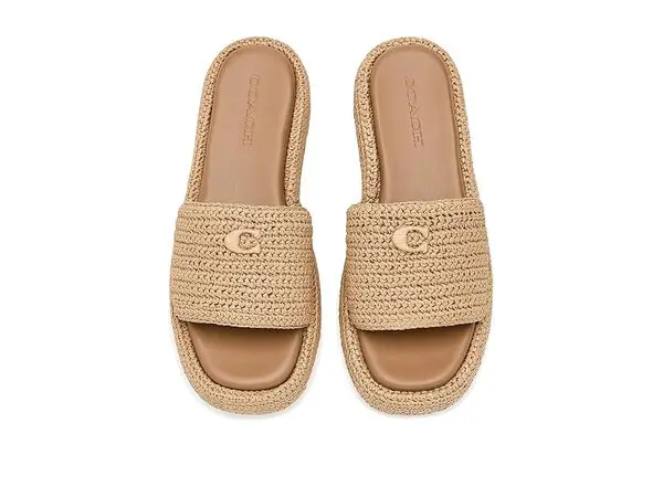 COACH Sculpted C Raffia Flatform Slides - Gray