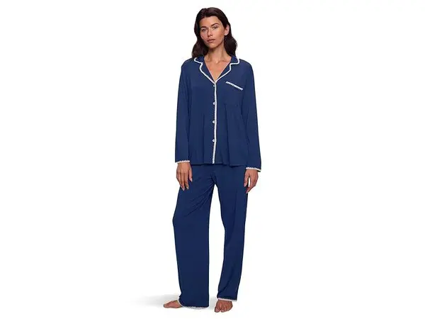Eberjey Frida Long Pj Set Pajama Sets Navy/ivory - Blue