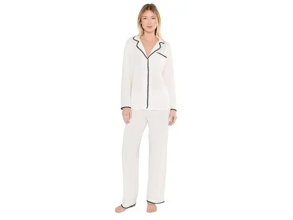 Eberjey Frida Tenceltm Modal Long Pj Set Pajama Sets 1 - Ivory/navy