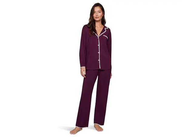 Eberjey Frida Long Pj Set Pajama Sets Plum/ivory - Purple