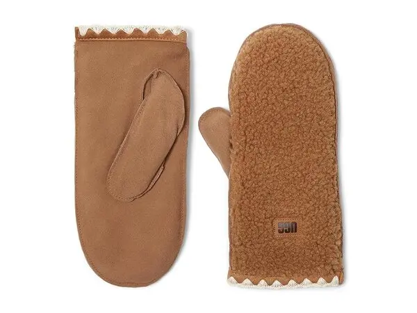 UGG Fluff Scalloped Mitten Gloves - Brown