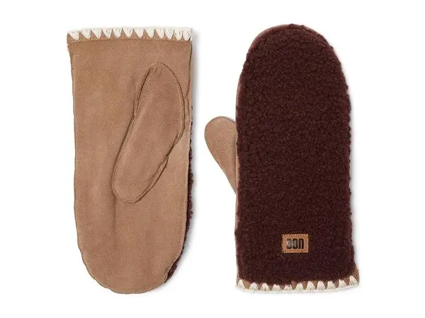 UGG Fluff Scalloped Mitten Gloves - Burgundy