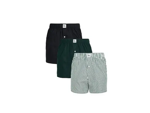 Lacoste 3-pack Striped Cotton Poplin Boxers Underwear /white/black - Green